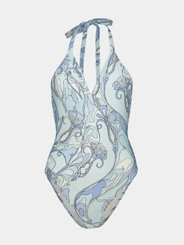 Emilio Pucci Pale Orchidee Print Halterneck One-piece Swimsuit