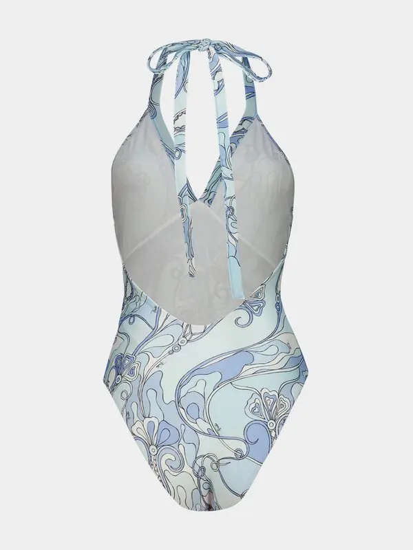Emilio Pucci Pale Orchidee Print Halterneck One-piece Swimsuit