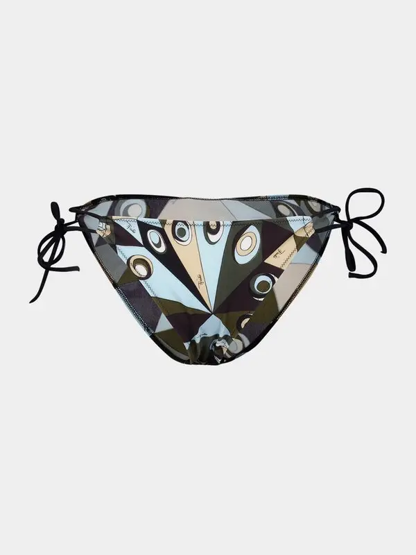 Emilio Pucci Khaki And Blue Occhi Print Adjustable Bikini Bottom - Multicolour