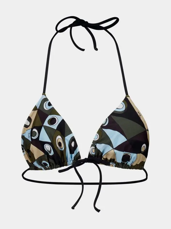 Emilio Pucci Khaki And Blue Occhi Triangle Bikini Top - Multicolour