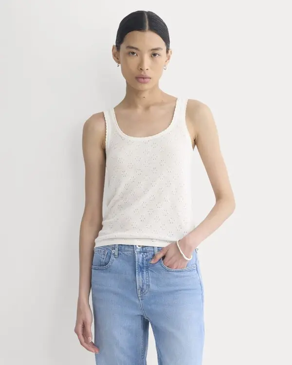 Everlane Linen Blend Eyelet Lace-trimmed Tank Top - Bone