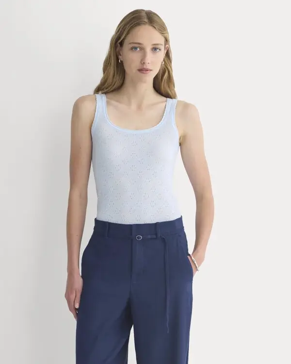 Everlane Lace-trimmed Tank Top Sweater In Fine Linen - Skywriting