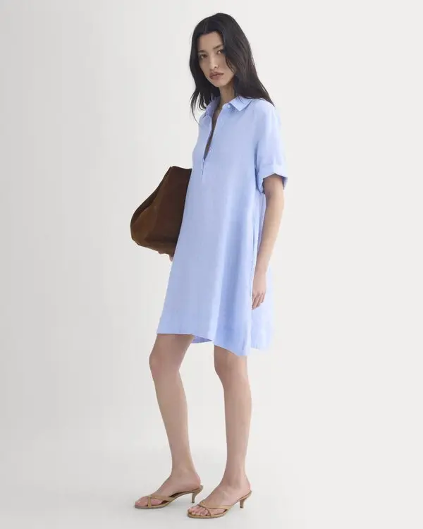 Everlane Linen Mini Popover Shirtdress - Light Blue