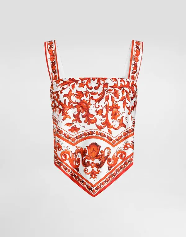 Dolce & Gabbana Majolica-print Silk Twill Bustier Top - Multicolor