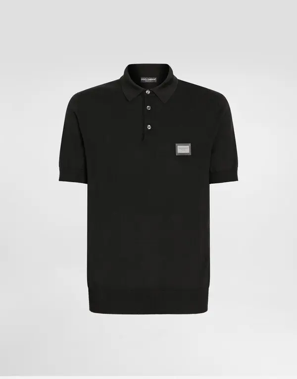 Dolce & Gabbana Wool Polo-shirt With Branded Tag - Black