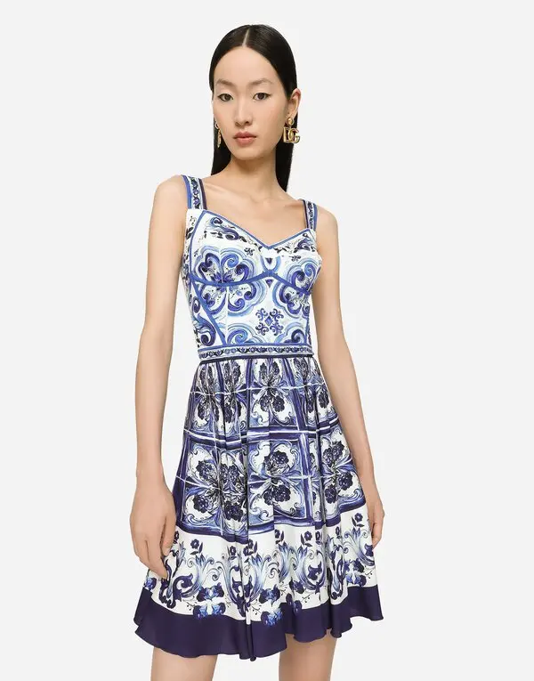 Dolce & Gabbana Majolica Print Bustier Dress
