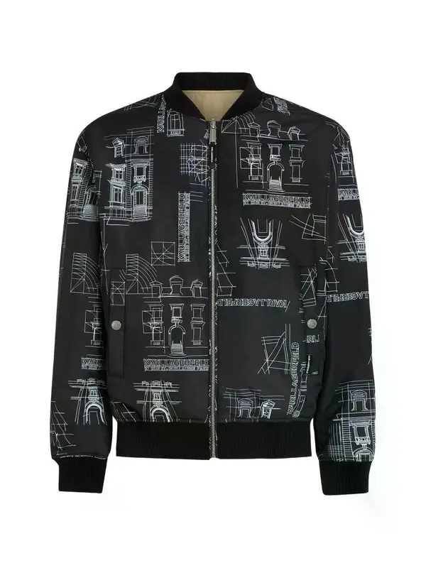 Karl Lagerfeld Sketch Print Reversible Bomber Jacket - Black
