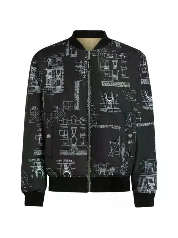 Karl Lagerfeld Sketch Print Reversible Bomber Jacket - Black
