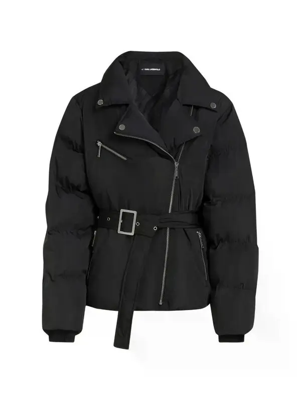Karl Lagerfeld Belted Padded Biker Jacket - Black