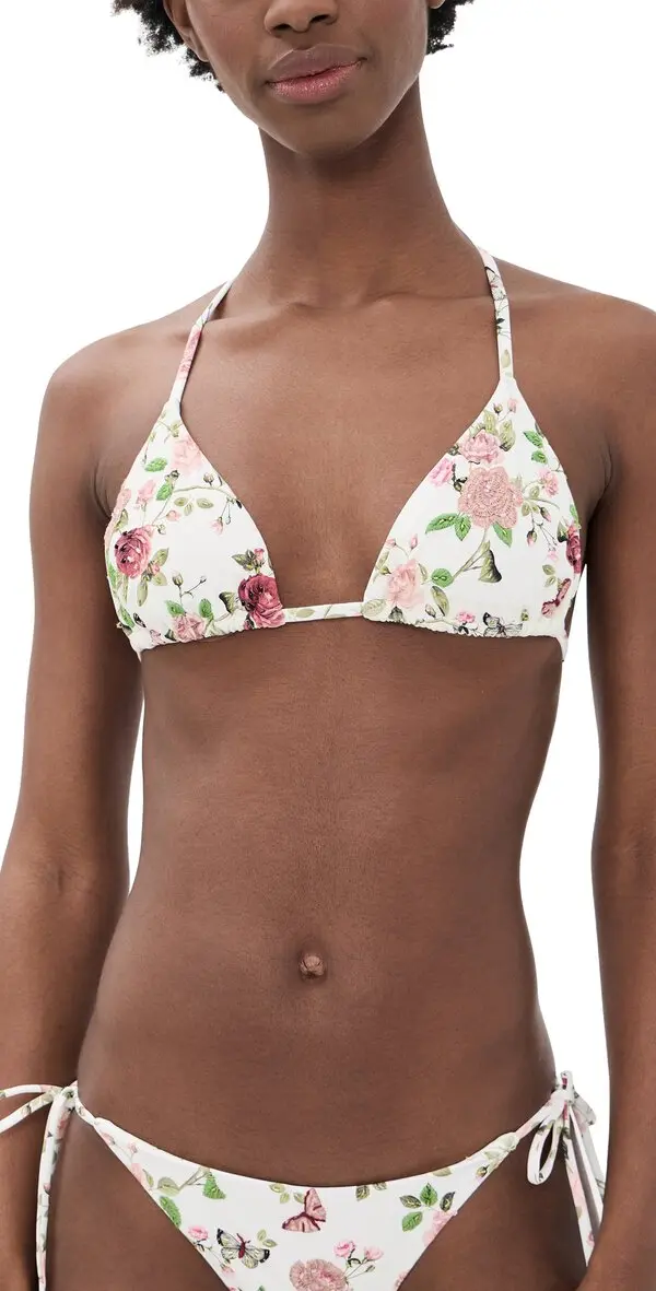 PQ X Alice + Olivia Embroidered Floral Triangle Bikini Top - English Rose