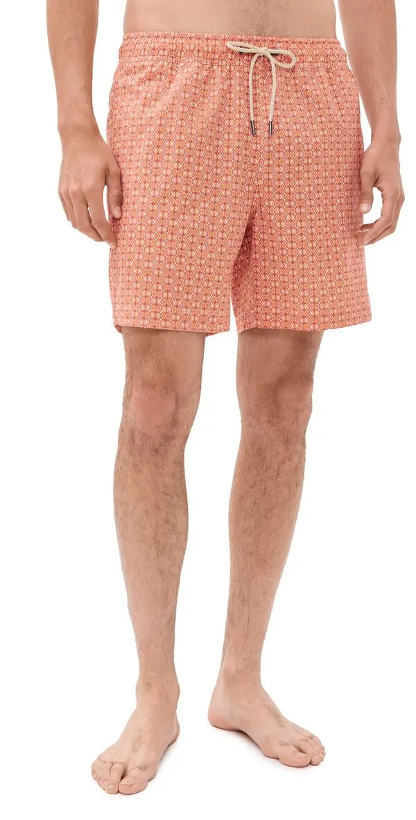 FAIR HARBOR Bayberry Swim Trunks With Abstract Print - Tangerine Geo