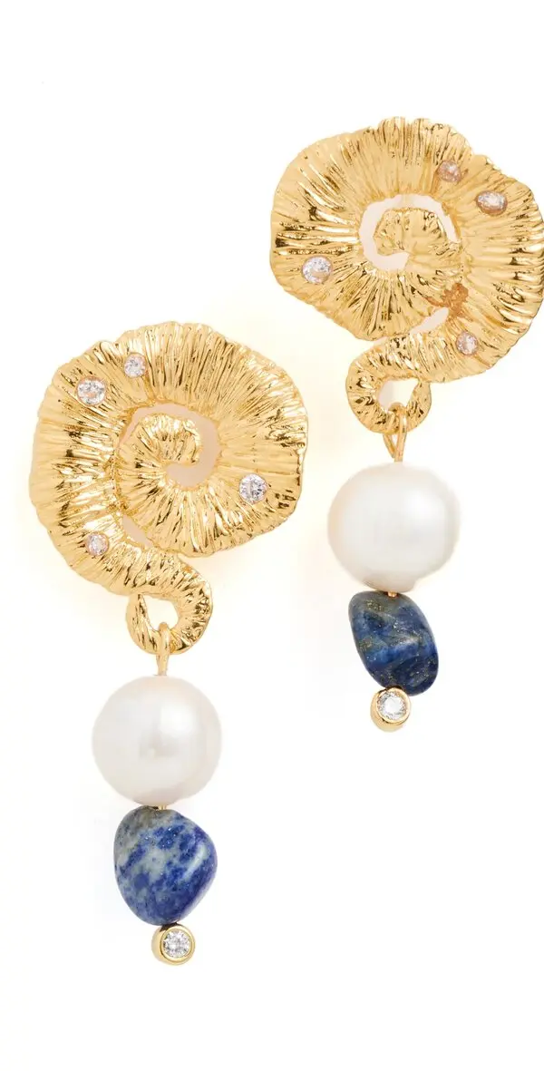Anni Lu Plated Brass Drop Earrings With Pearls And Lapis Lazuli - Gold