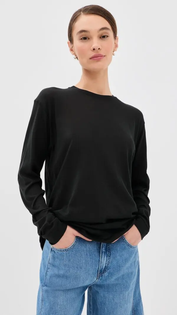 Tibi Sheer Crepe Knit Long Sleeve Tee
