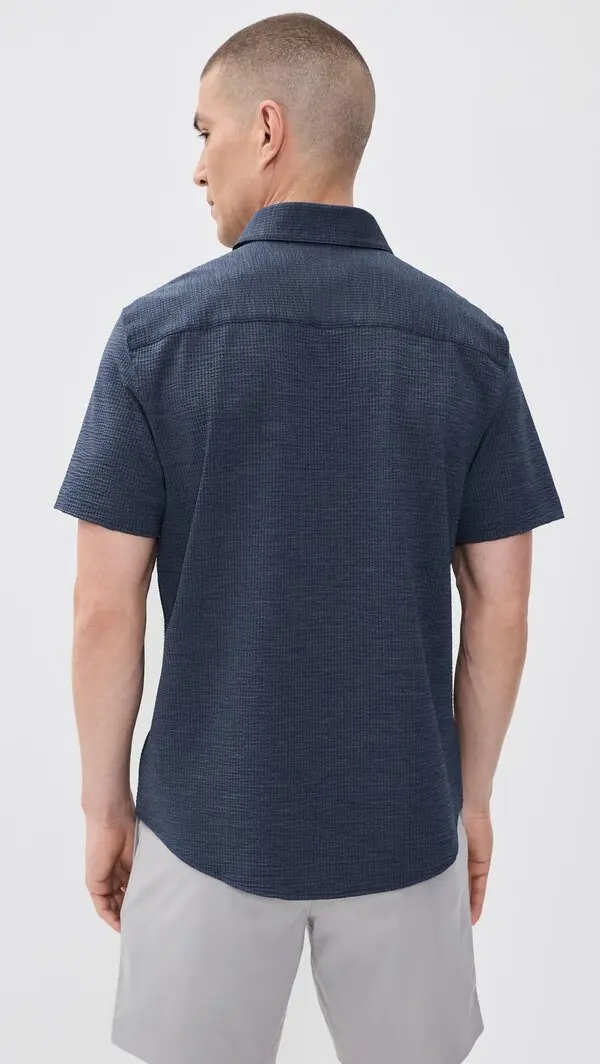 RHONE Commuter Seersucker Button Down Shirt - Navy Chambray