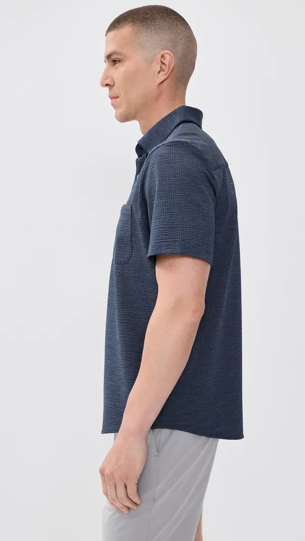 RHONE Commuter Seersucker Button Down Shirt - Navy Chambray