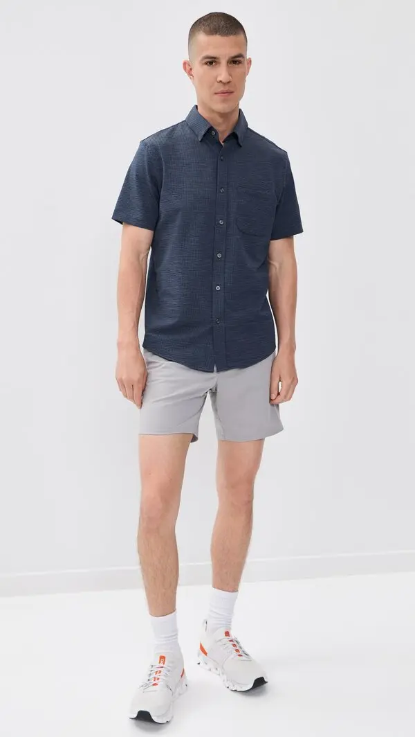 RHONE Commuter Seersucker Button Down Shirt - Navy Chambray