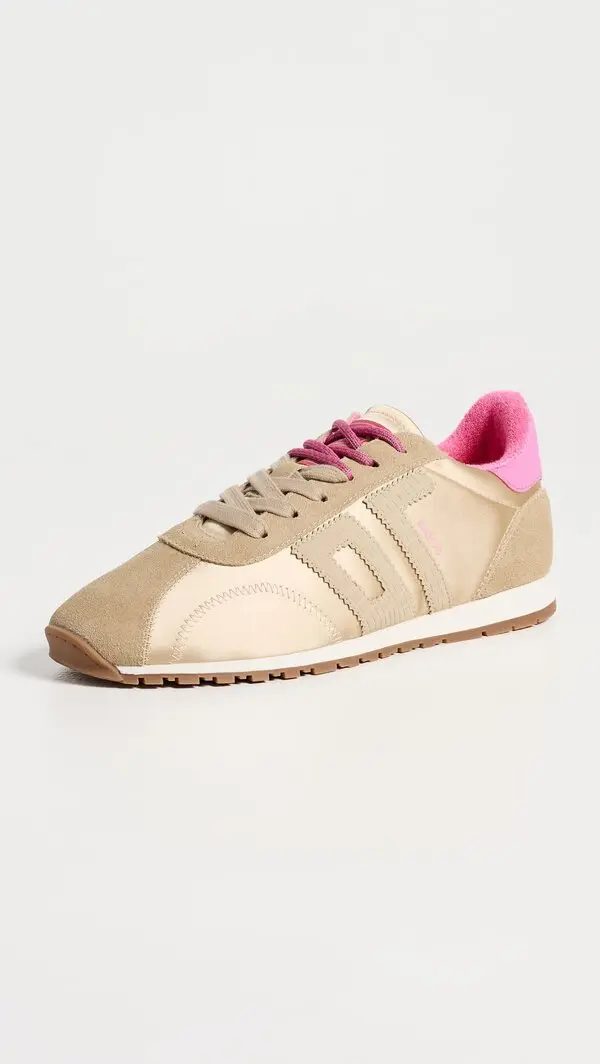 BACK 70 Satin Sneakers With Suede Trim - Beige