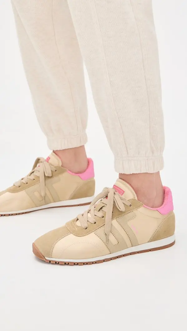 BACK 70 Satin Sneakers With Suede Trim - Beige