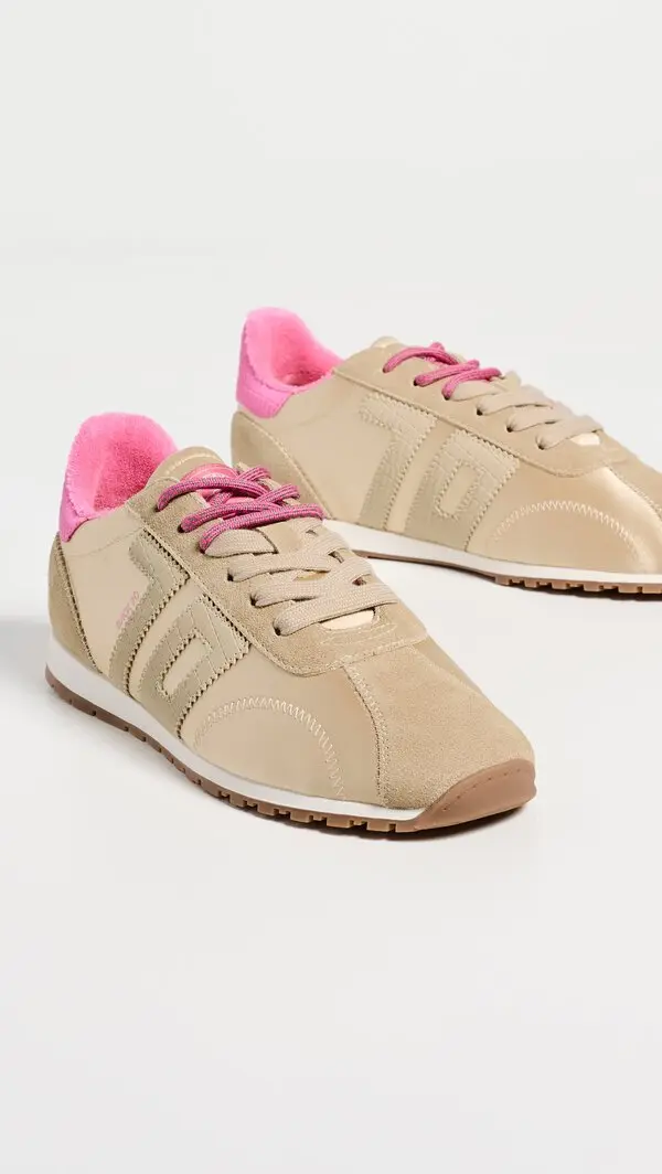 BACK 70 Satin Sneakers With Suede Trim - Beige