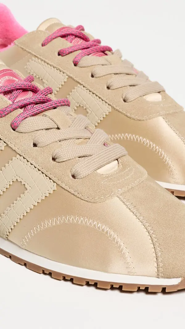 BACK 70 Satin Sneakers With Suede Trim - Beige