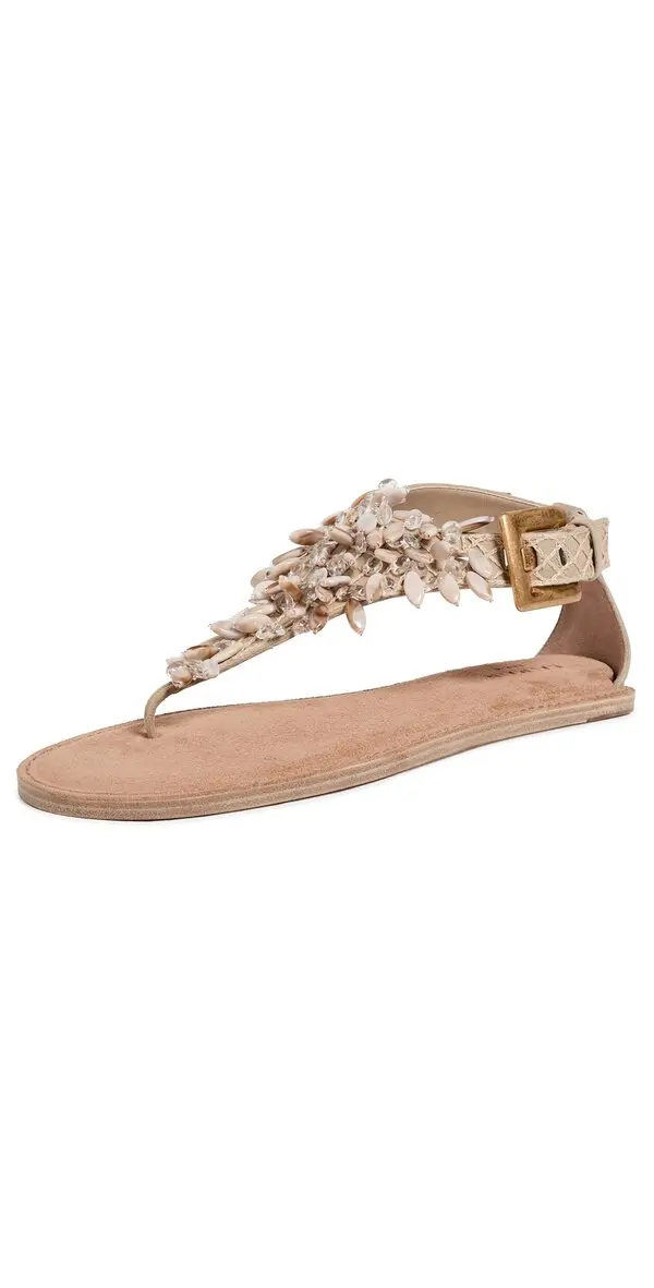 Balmain Embellished Suede Thong Sandals - Gxh Coquillage/transparent Gxh