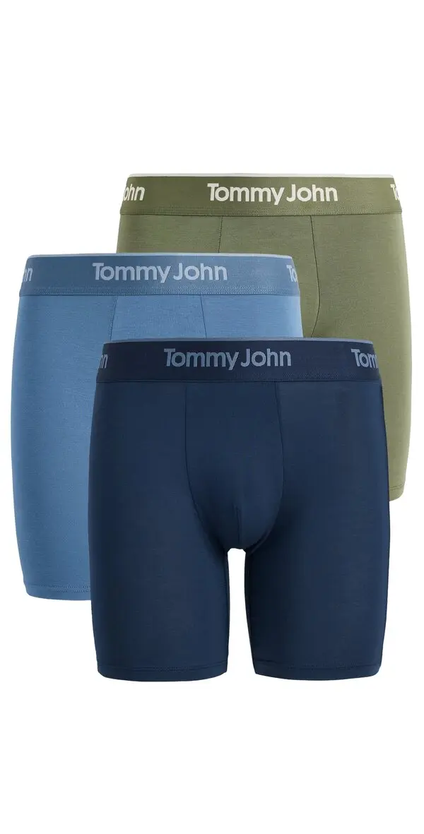 Tommy John Second Skin 6 Boxer Briefs 3 Pack - Fourleafclover/dressblues/blue