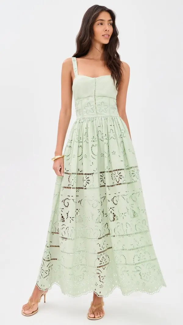 Alice + Olivia Anya Embroidered Sweetheart Neckline Midi Dress