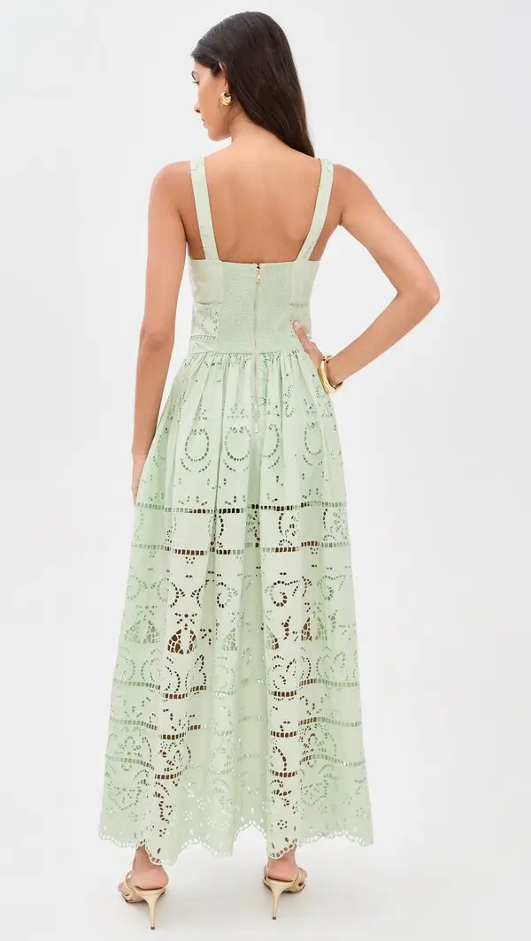 Alice + Olivia Anya Embroidered Sweetheart Neckline Midi Dress