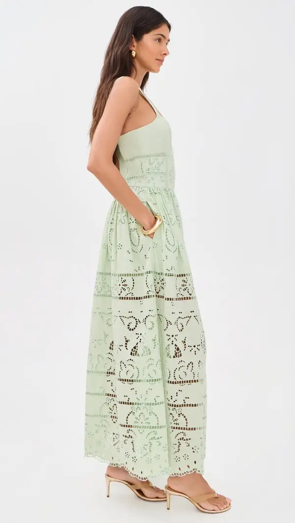 Alice + Olivia Anya Embroidered Sweetheart Neckline Midi Dress