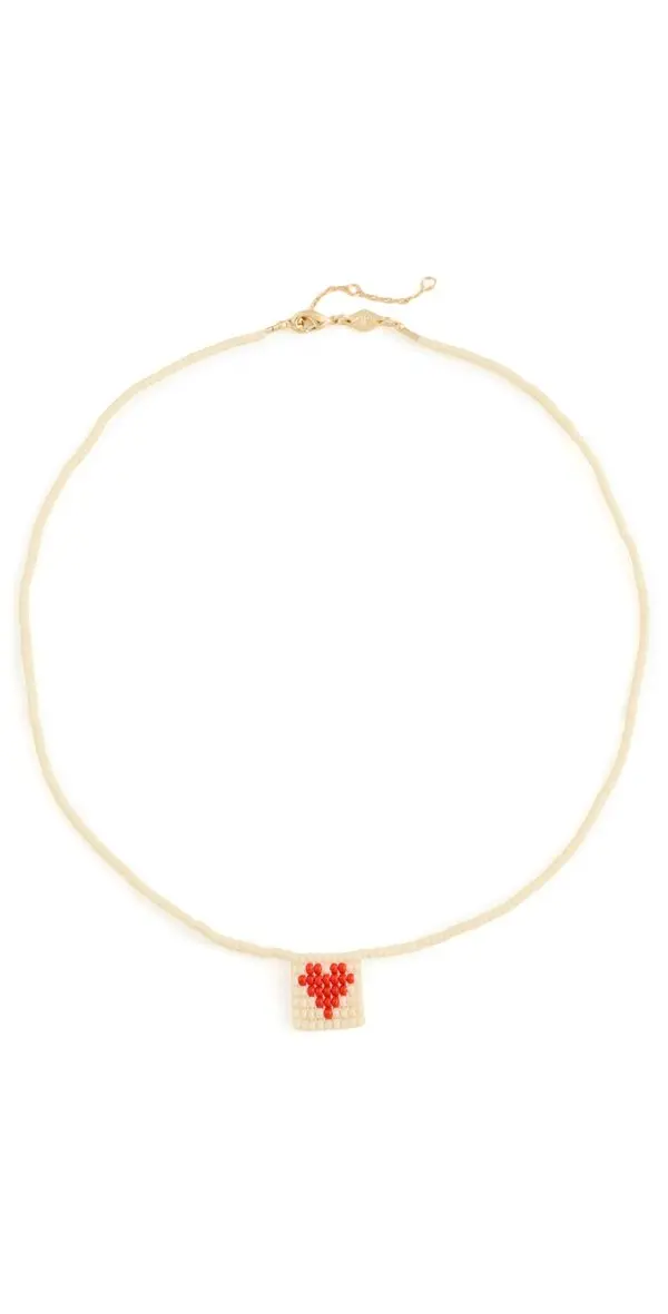 Anni Lu Beaded Heart Pendant Necklace - Ecru