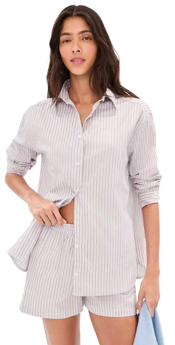 LE BOP Kali Tie Back Button Down Shirt - Grey Stripe