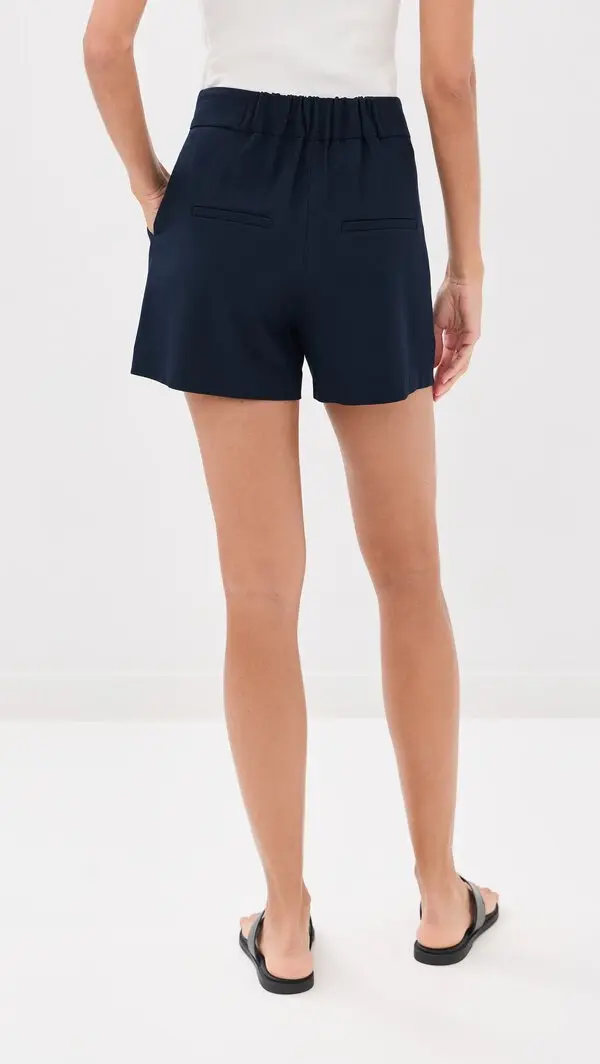 Veronica Beard Marbeau Pleated Linen Blend Shorts - Navy