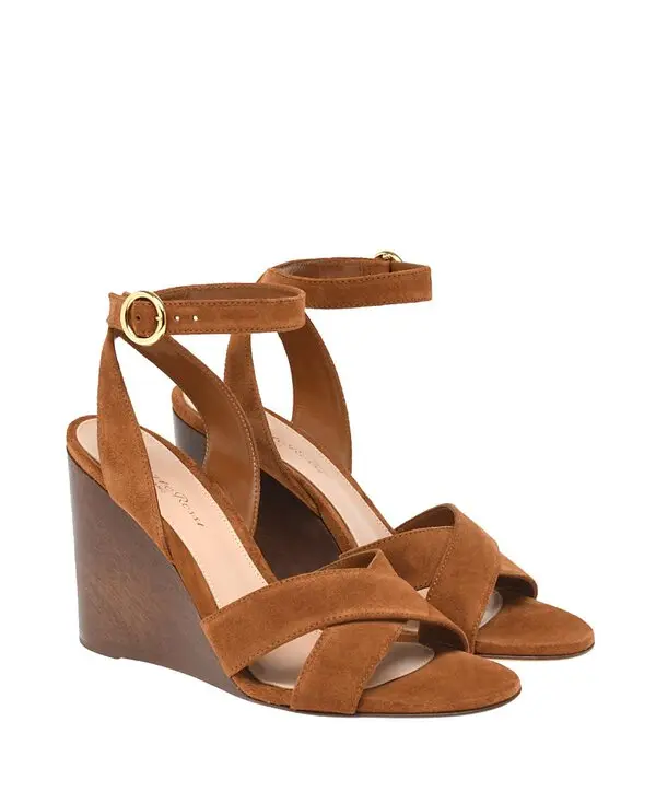 GIANVITO ROSSI Ines Wedge Sandals - Brown Suede Leather
