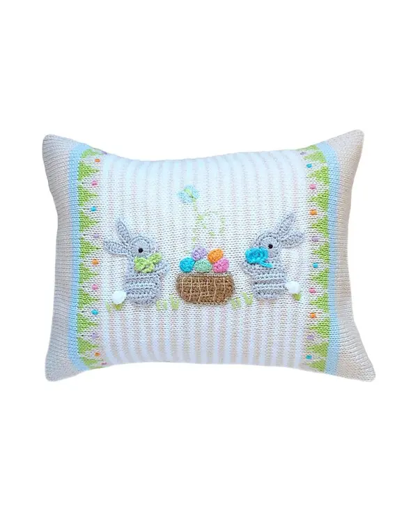 MELANGE COLLECTION Knit Cotton Easter Basket Bunny 8x11 Pillow - Light Beige