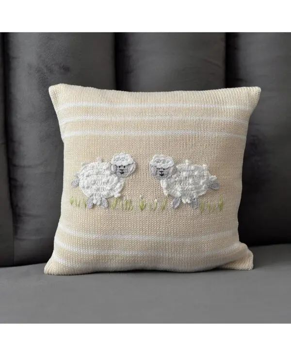 MELANGE COLLECTION Knit Cotton 10 Lamb Pillow - Light Beige