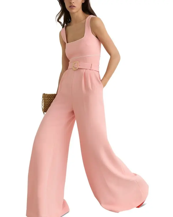 REISS Petites Dion Belted Wide Leg Jumpsuit