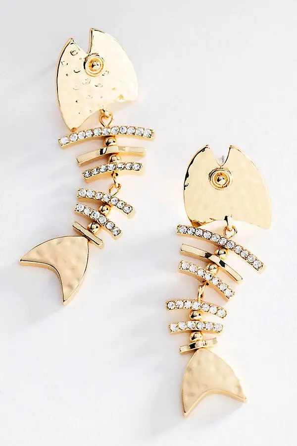 Anthropologie Metal Fish Drop Earrings - Clear