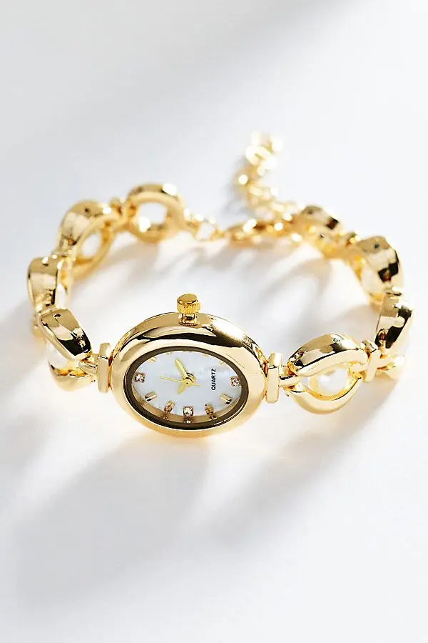 Anthropologie Gold-plated Stone And Watch Bracelet - Pearl