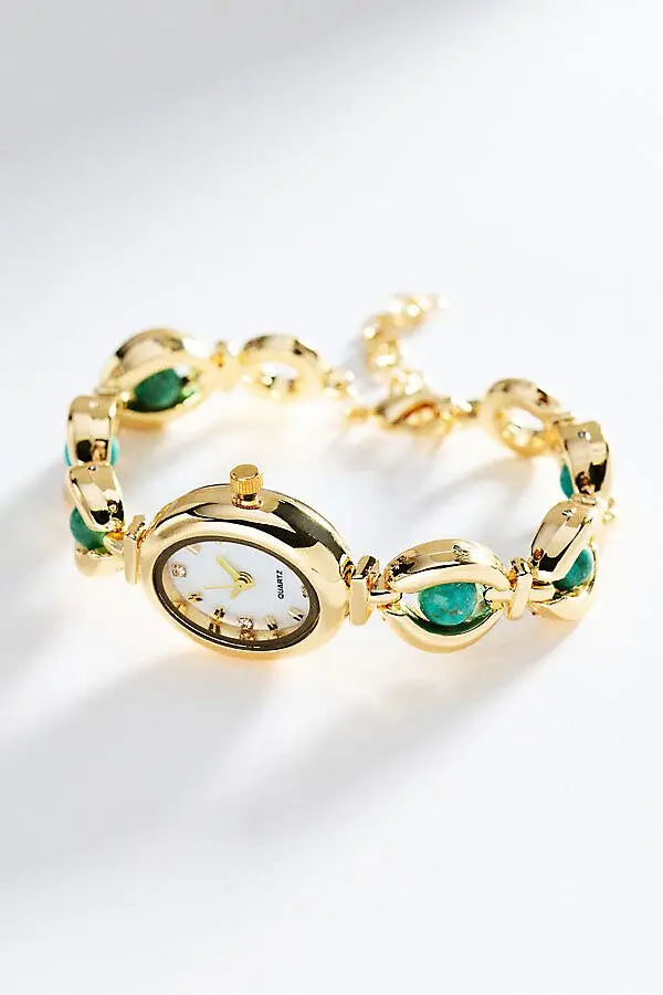 Anthropologie Gold-plated Stone And Watch Bracelet - Turquoise