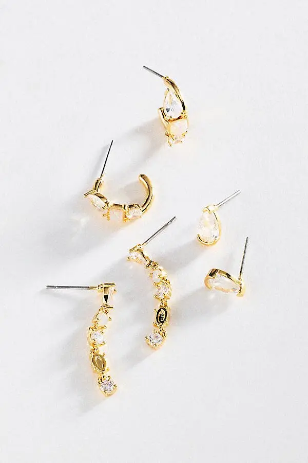 Anthropologie Mixed Stone Hoop And Huggie Earrings Set - Clear