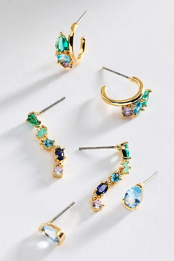 Anthropologie Mixed Stone Hoop And Huggie Earrings Set - Turquoise