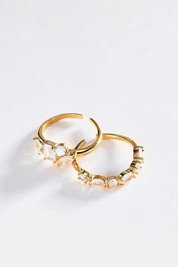 Anthropologie Crystal Cluster Rings, Set Of 2 - Clear