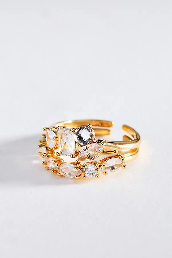 Anthropologie Crystal Cluster Ring Set - Clear