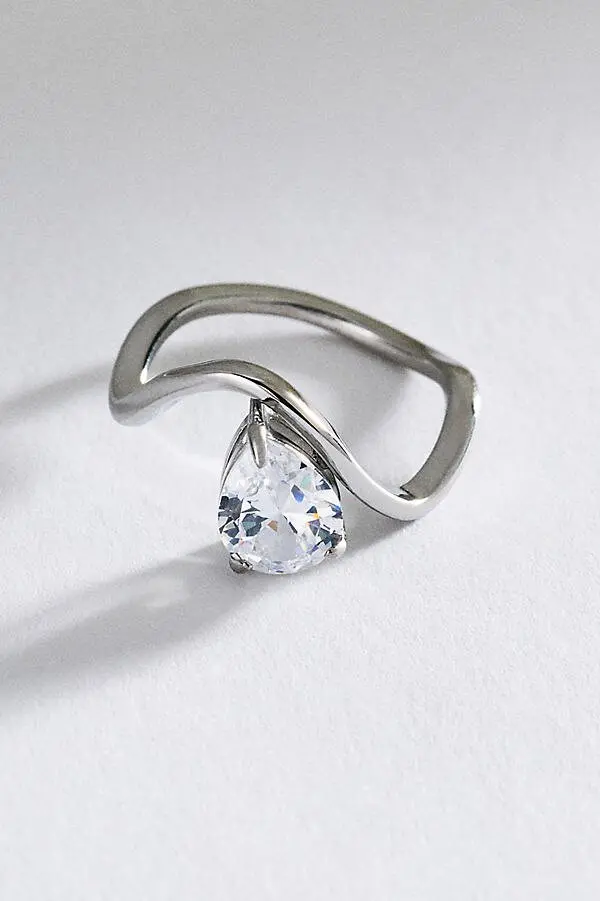 Anthropologie Solitaire Gemstone Water-resistant Squiggle Ring - Silver