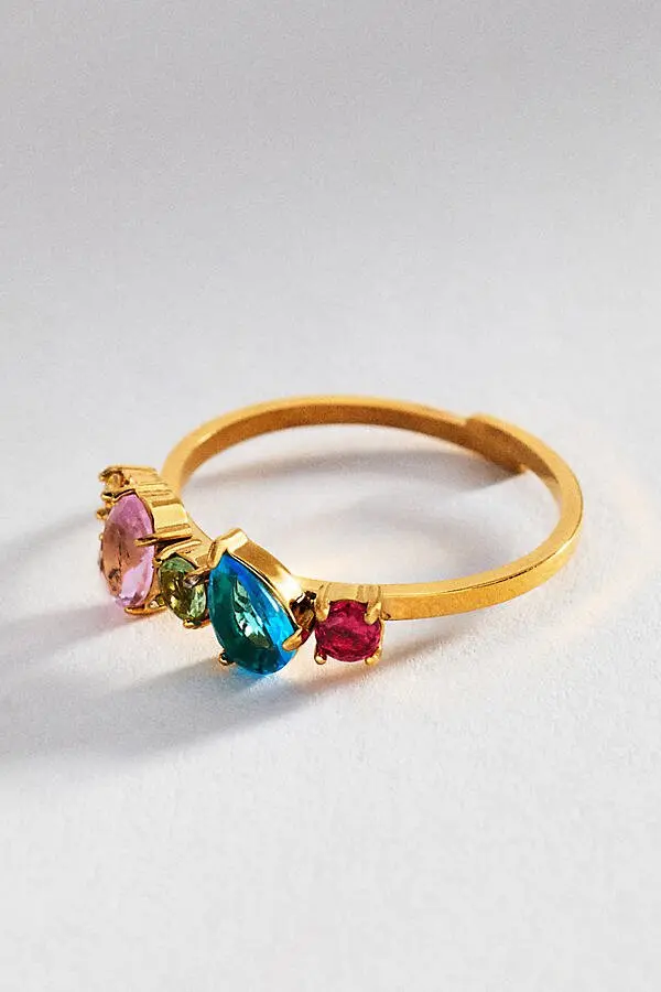 Anthropologie Colorful Stone Water-resistant Adjustable Ring - Multi