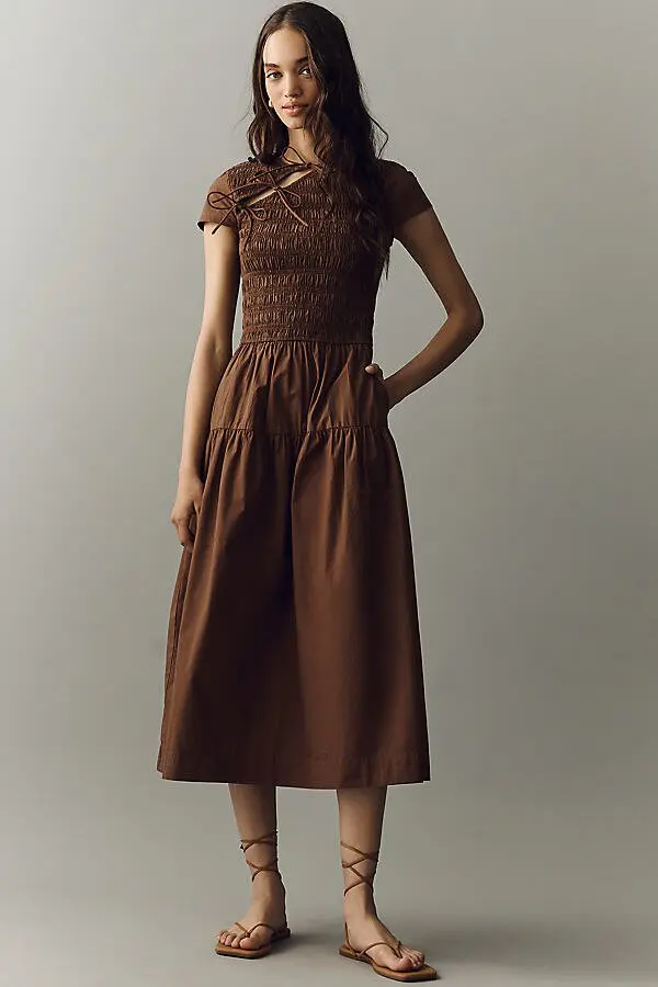 DAMSON MADDER Ebba Organic Cotton Midi Dress - Chocolate