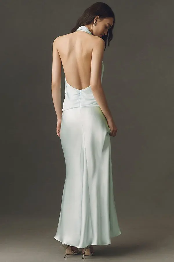 Bhldn Chiffon Satin Halter-neck Gown - Light Blue