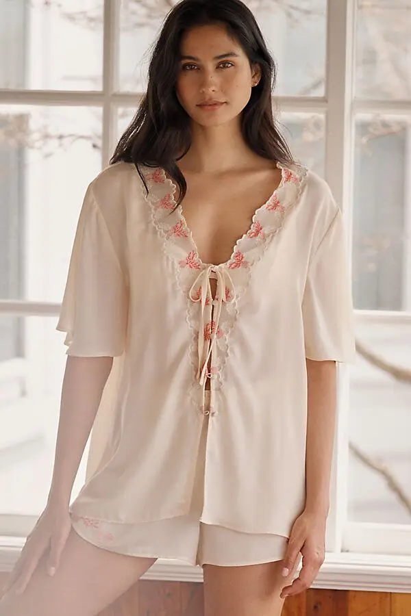 LYREBIRD Silky Tie-front Top - Ecru