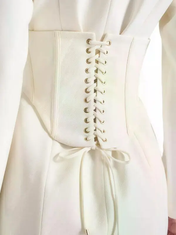 Manière De Voir Off-white Tailored Blazer Dress With Reversible Belt