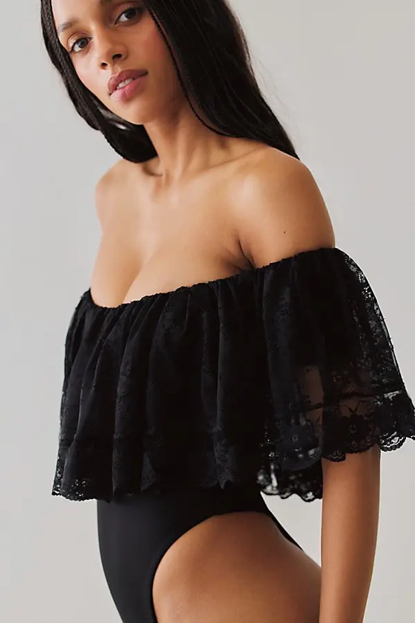 Ronny Kobo Off-the-shoulder Lace Bodysuit - Black